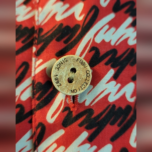 FUBU | Shirts | Vintage Mens Fubu Short Sleeve Button Up Red With Fubu All Over Print 992 Xl ...